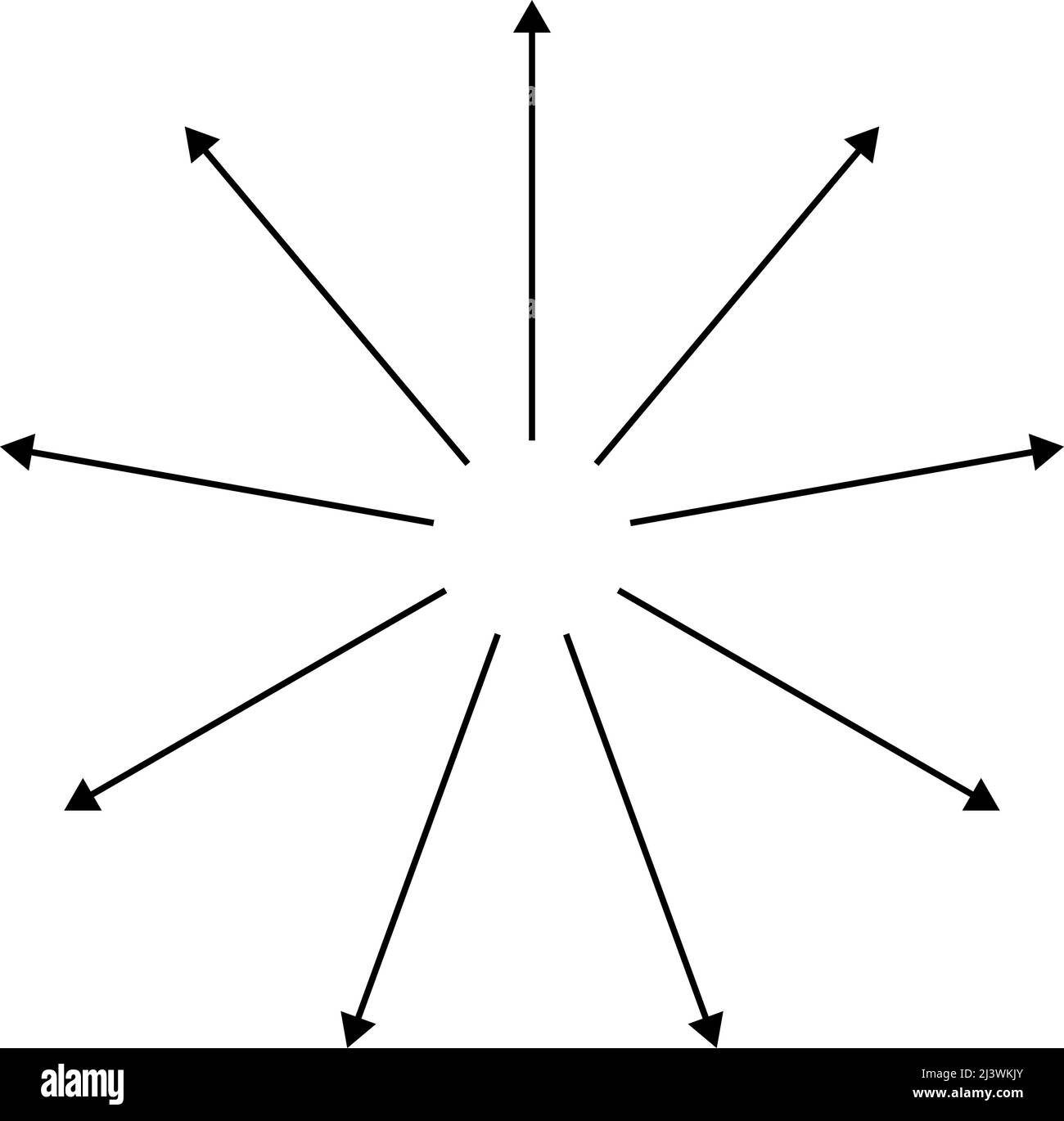Outspreading, radial, radiating arrows. Diffusion, extension, spread ...