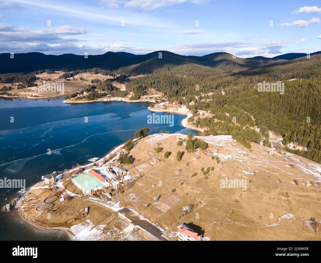 Aerial view of Dospat Reservoir, Smolyan Region, Bulgaria Stock Photo ...