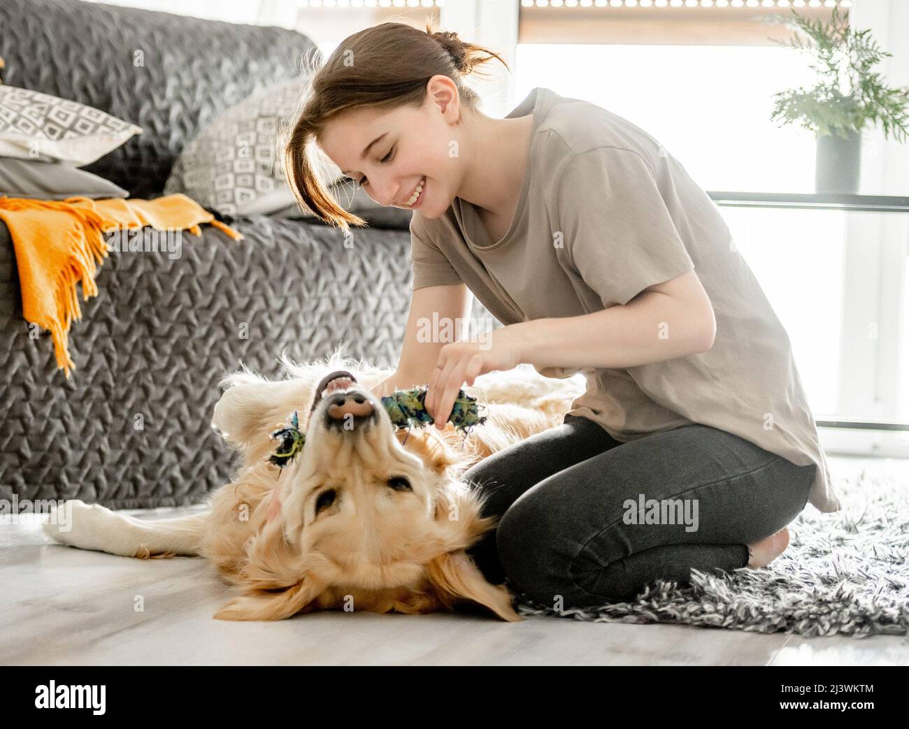 Beautiful girl playing dog hi-res stock photography and images - Alamy