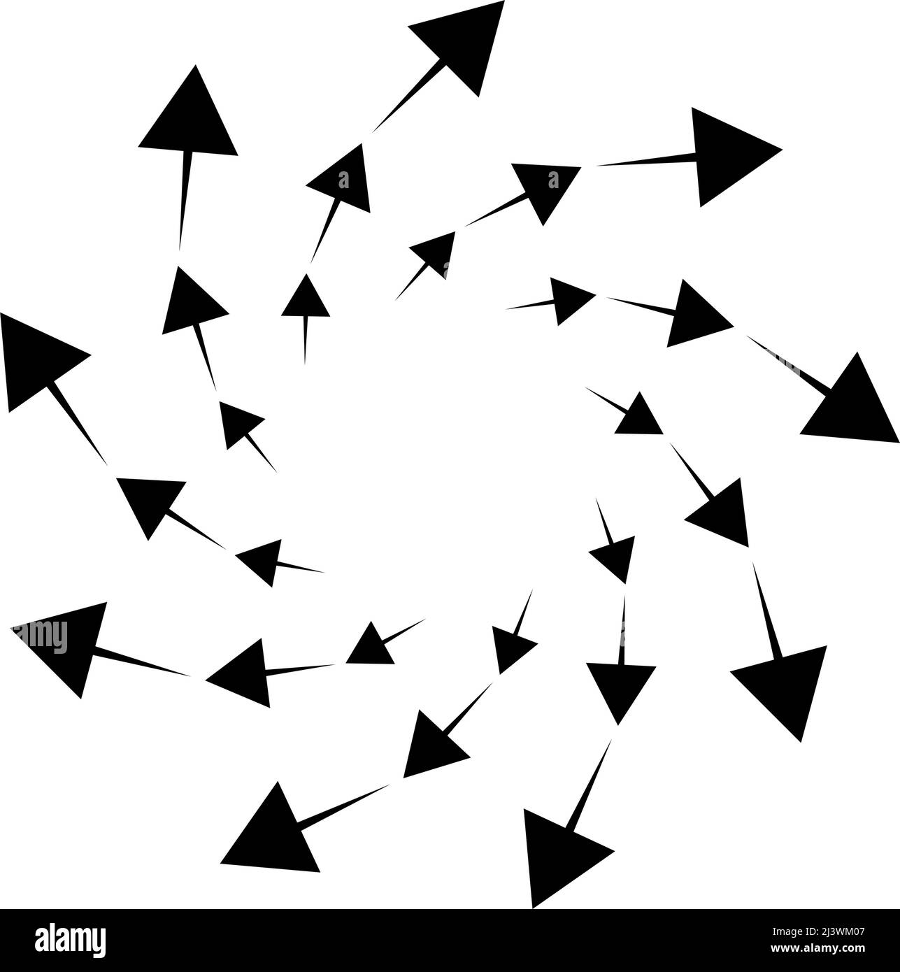 Outward spiral, swirl, twirl arrows, pointers. Rotation, cycle, recycle ...