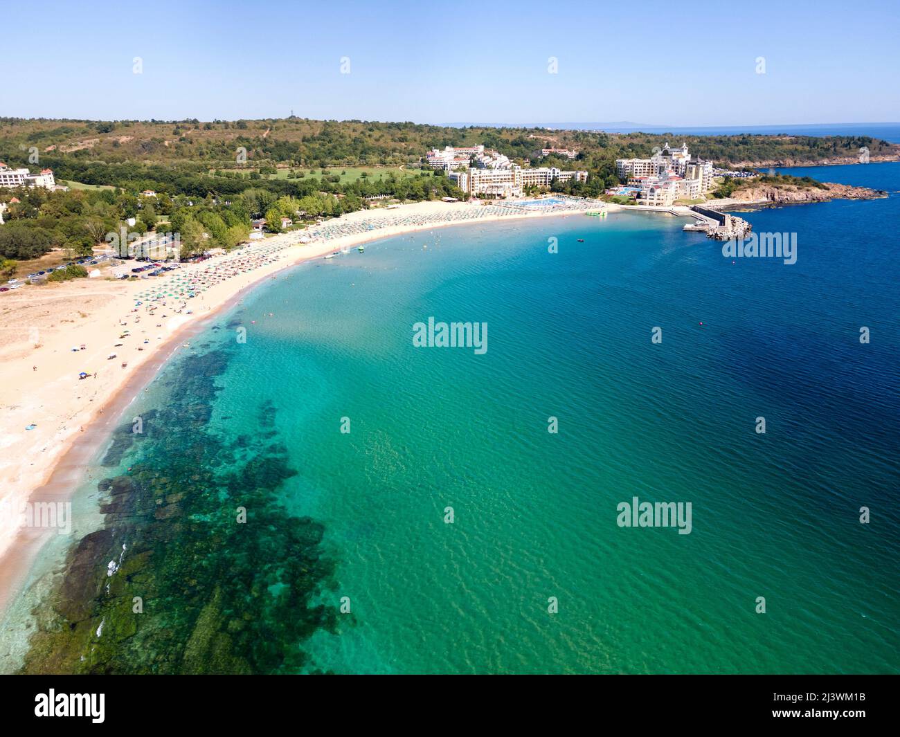 Aerial view of The Driver Beach (Alepu) near resort of Dyuni, Burgas ...