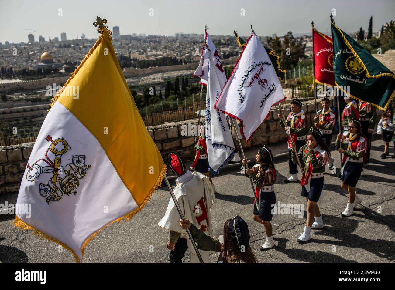 Jerusalem, Israel. 10th Apr, 2022. Christian scouts march during the ...