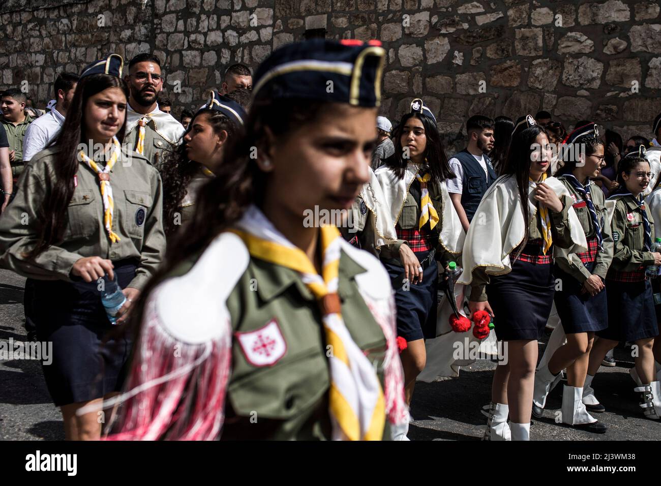 Jerusalem, Israel. 10th Apr, 2022. Christian scouts march during the ...