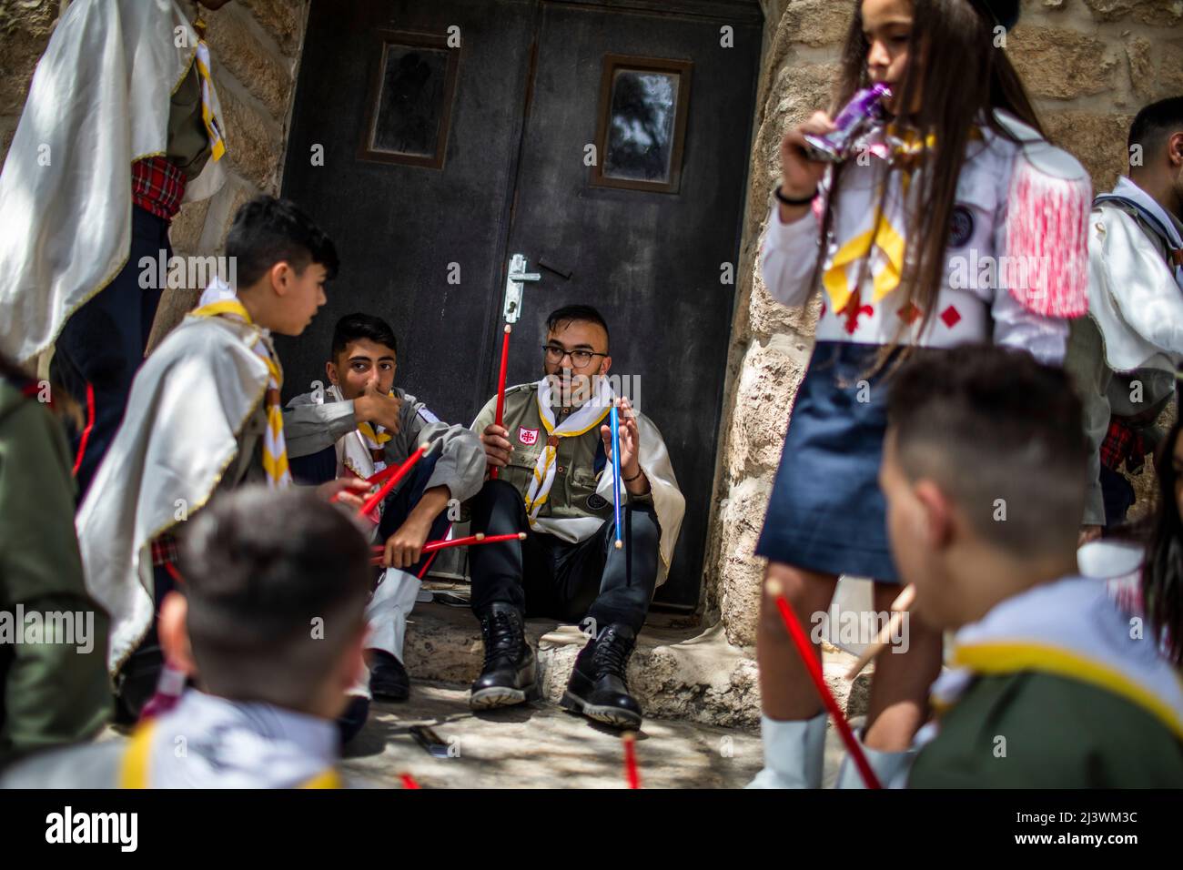 Jerusalem, Israel. 10th Apr, 2022. Christian scouts prepare for the ...
