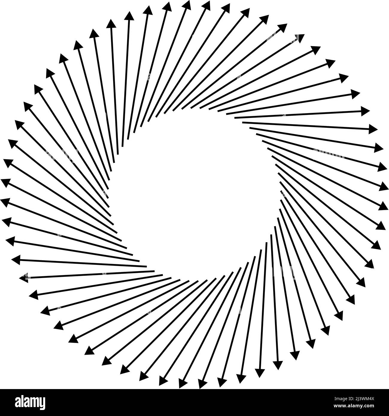 Outward spiral, swirl, twirl arrows, pointers. Rotation, cycle, recycle ...