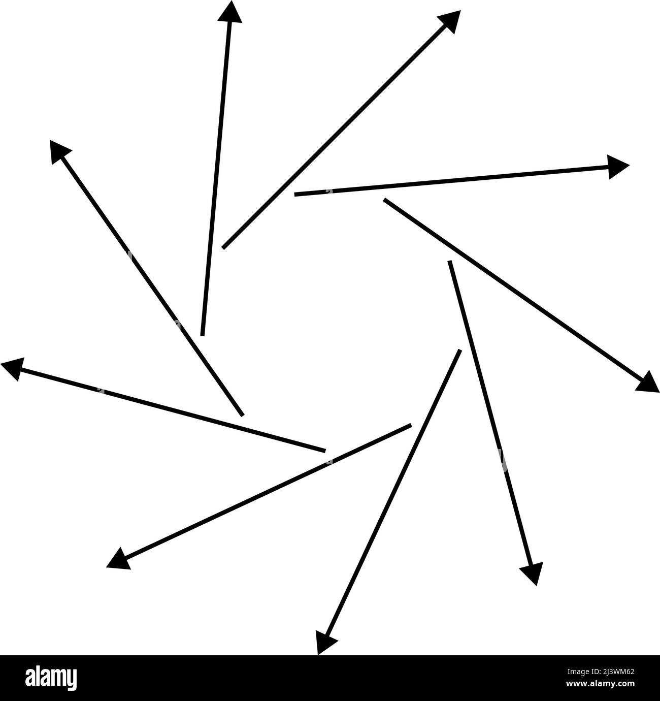 Outward spiral, swirl, twirl arrows, pointers. Rotation, cycle, recycle ...