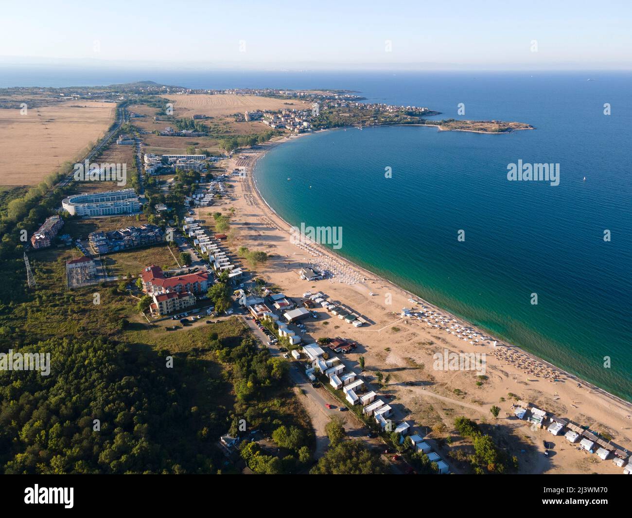 Aerial view of Gradina (Garden) Beach near town of Sozopol, Burgas ...