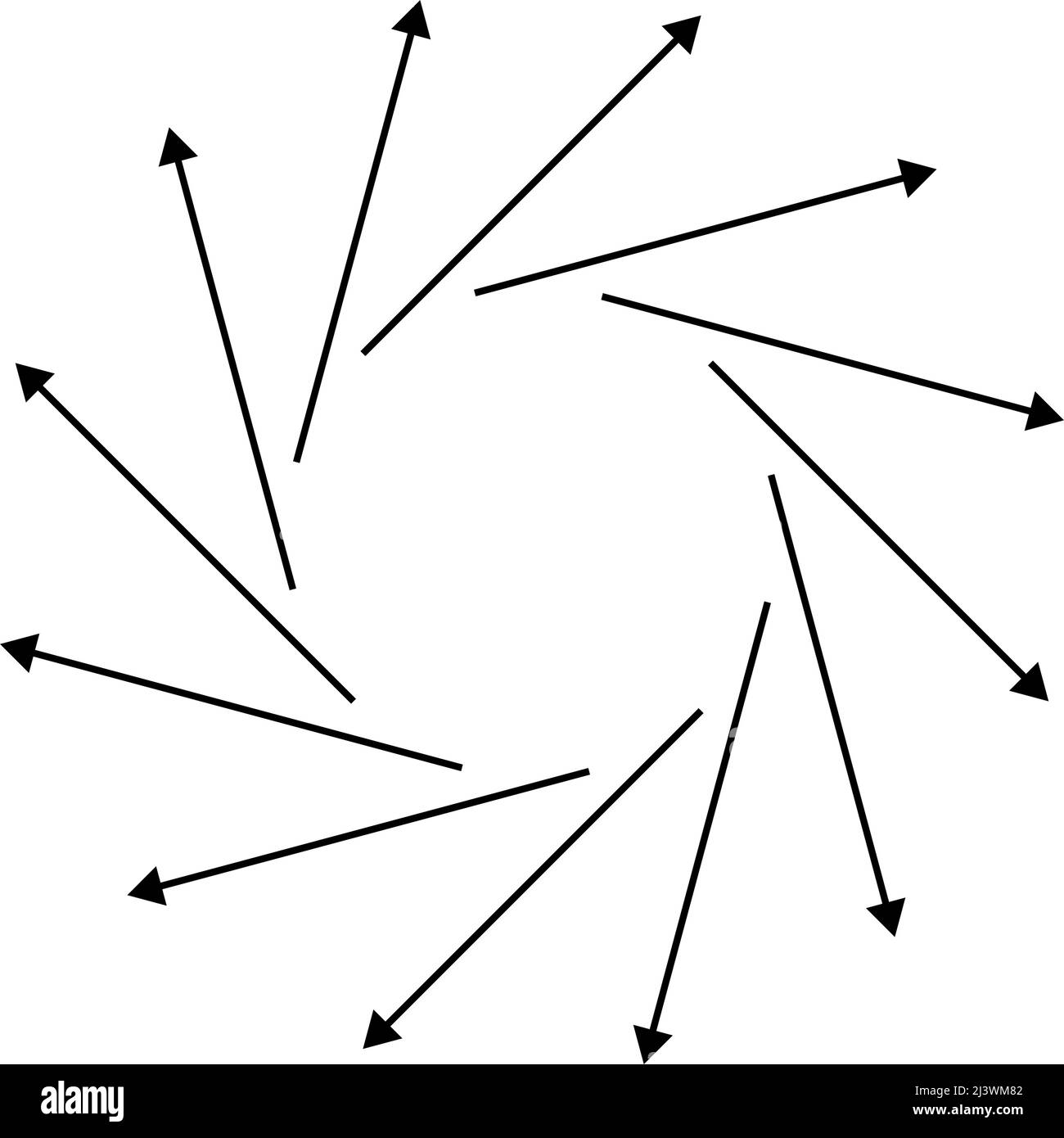 Outward spiral, swirl, twirl arrows, pointers. Rotation, cycle, recycle ...