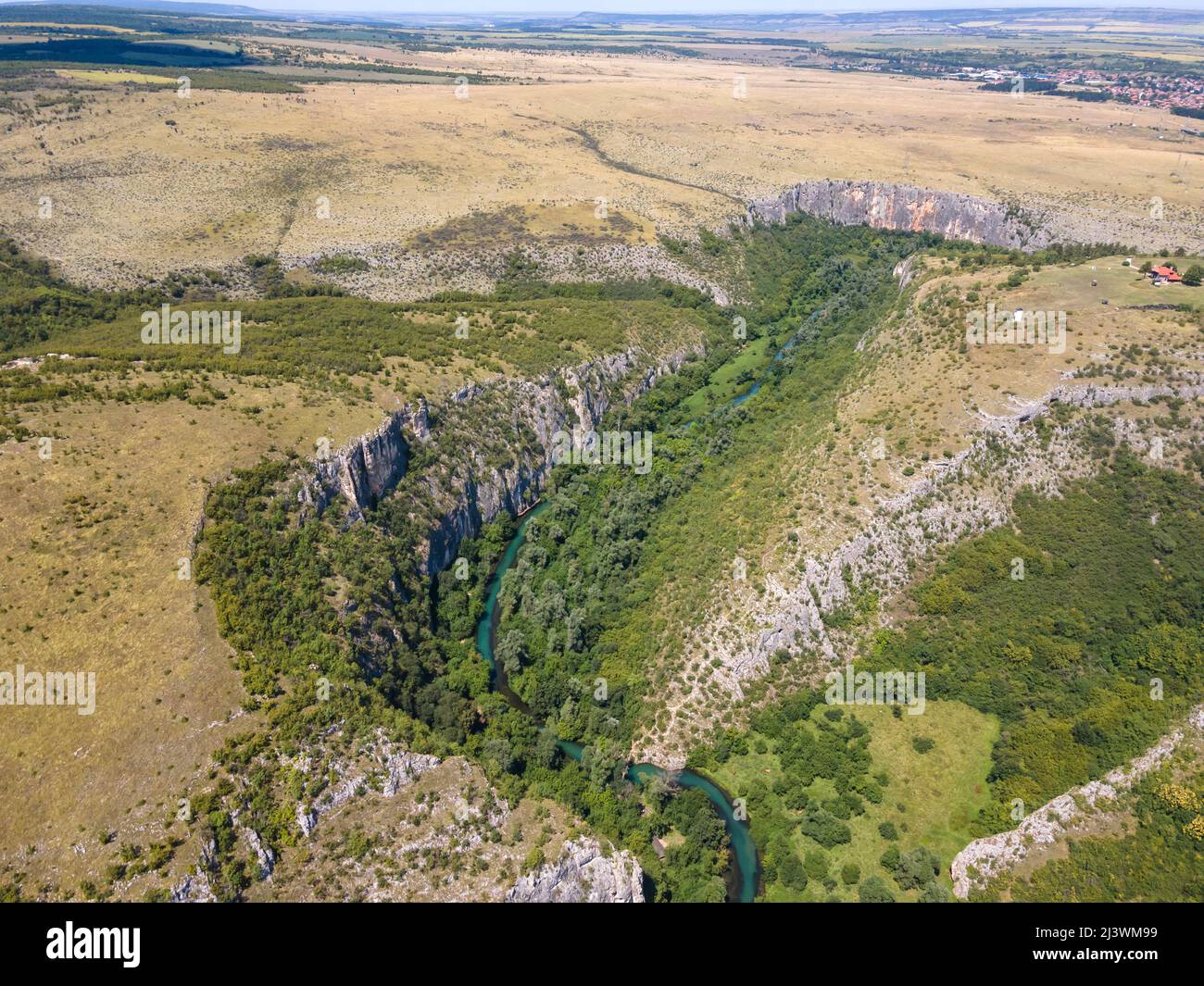 Aerial view of Iskar Panega Geopark along the Gold Panega River ...