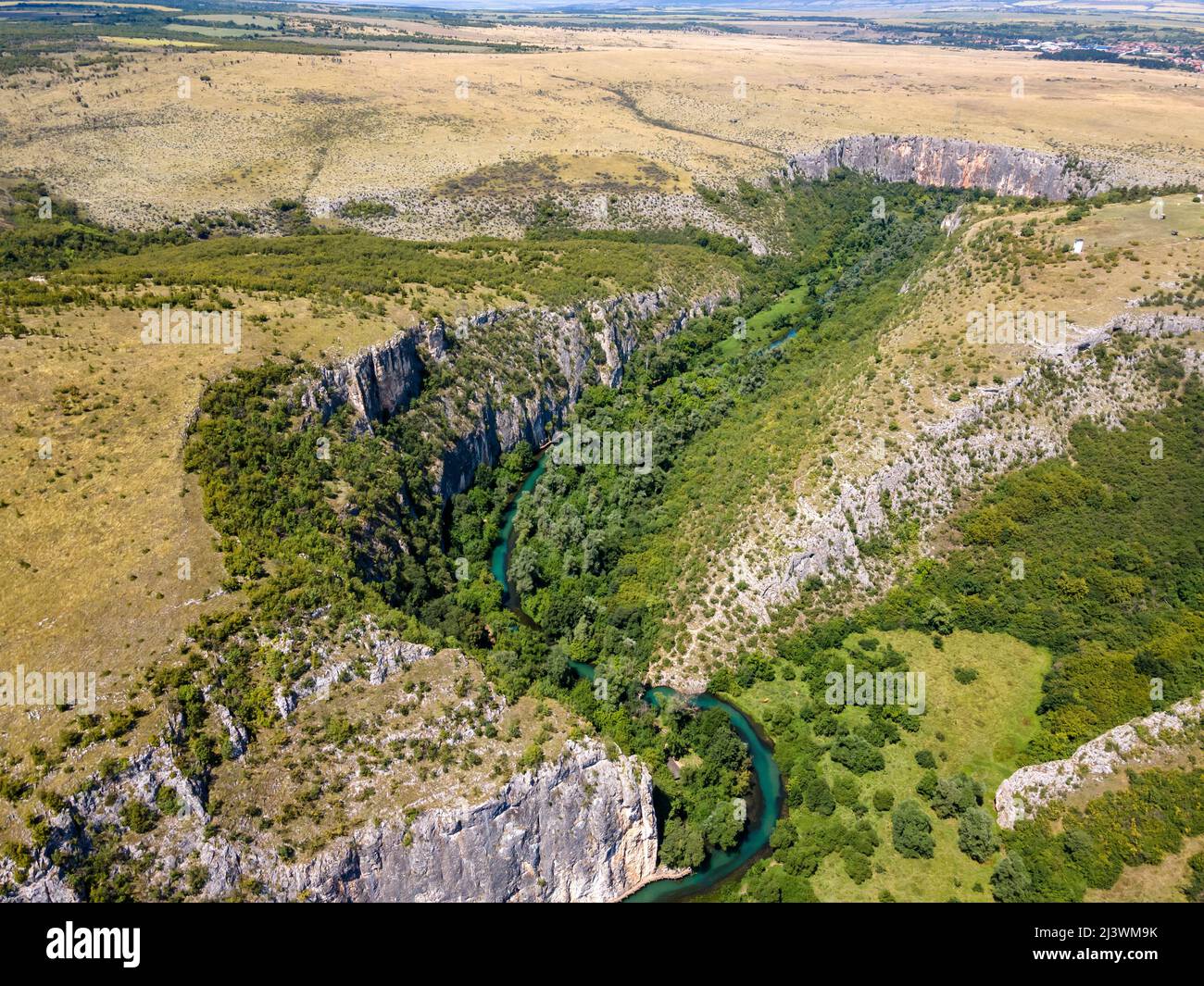 Aerial view of Iskar Panega Geopark along the Gold Panega River ...