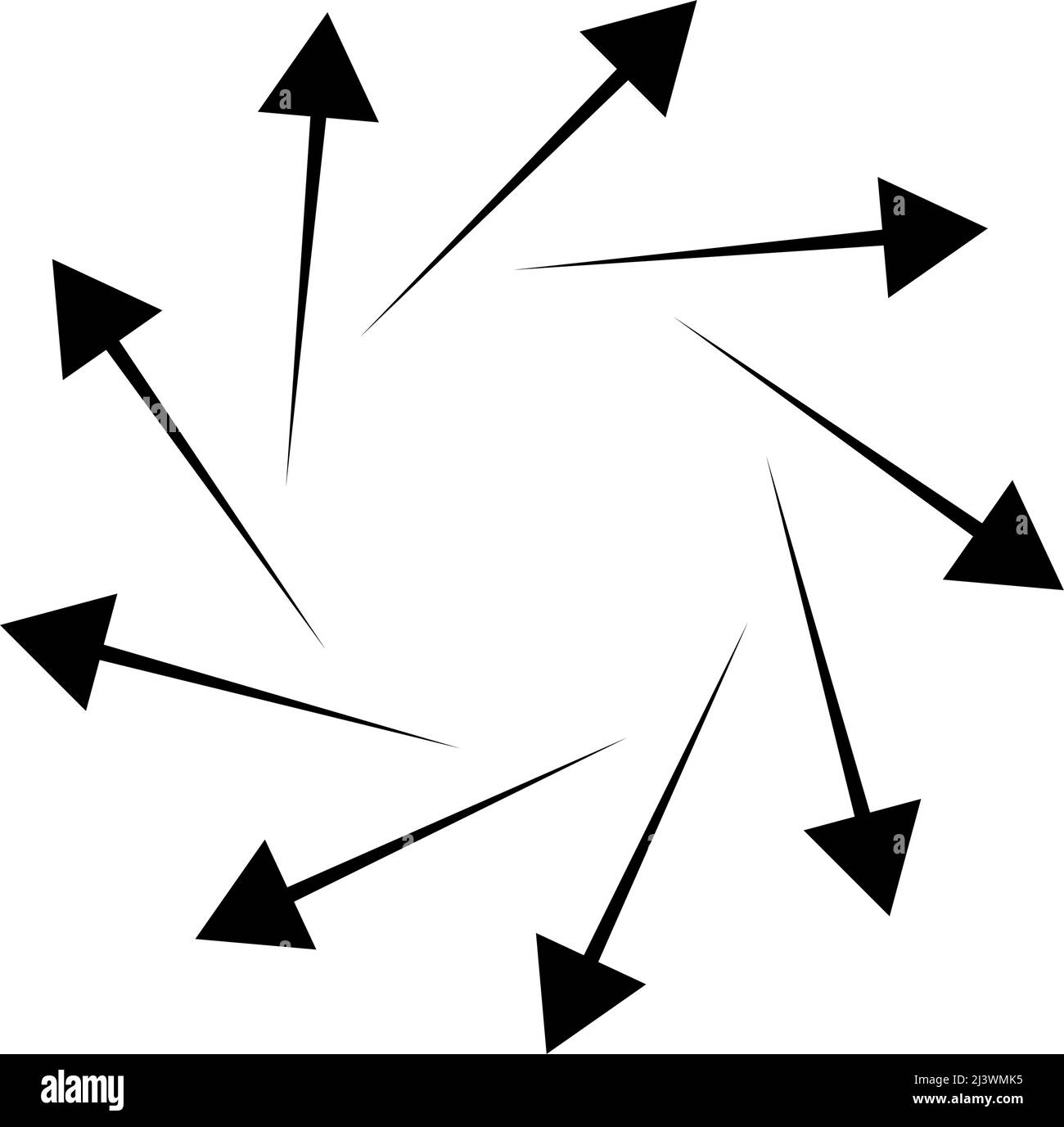 Outward spiral, swirl, twirl arrows, pointers. Rotation, cycle, recycle ...