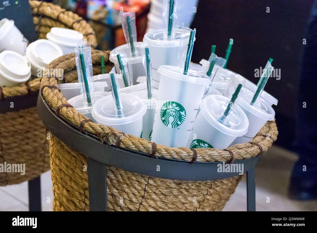 NEW YORK, USA - 17 MAY, 2019: Starbucks reusable coffee cup on sale in ...
