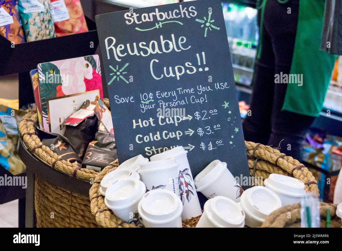 NEW YORK, USA - 17 MAY, 2019: Starbucks reusable coffee cup on sale in ...