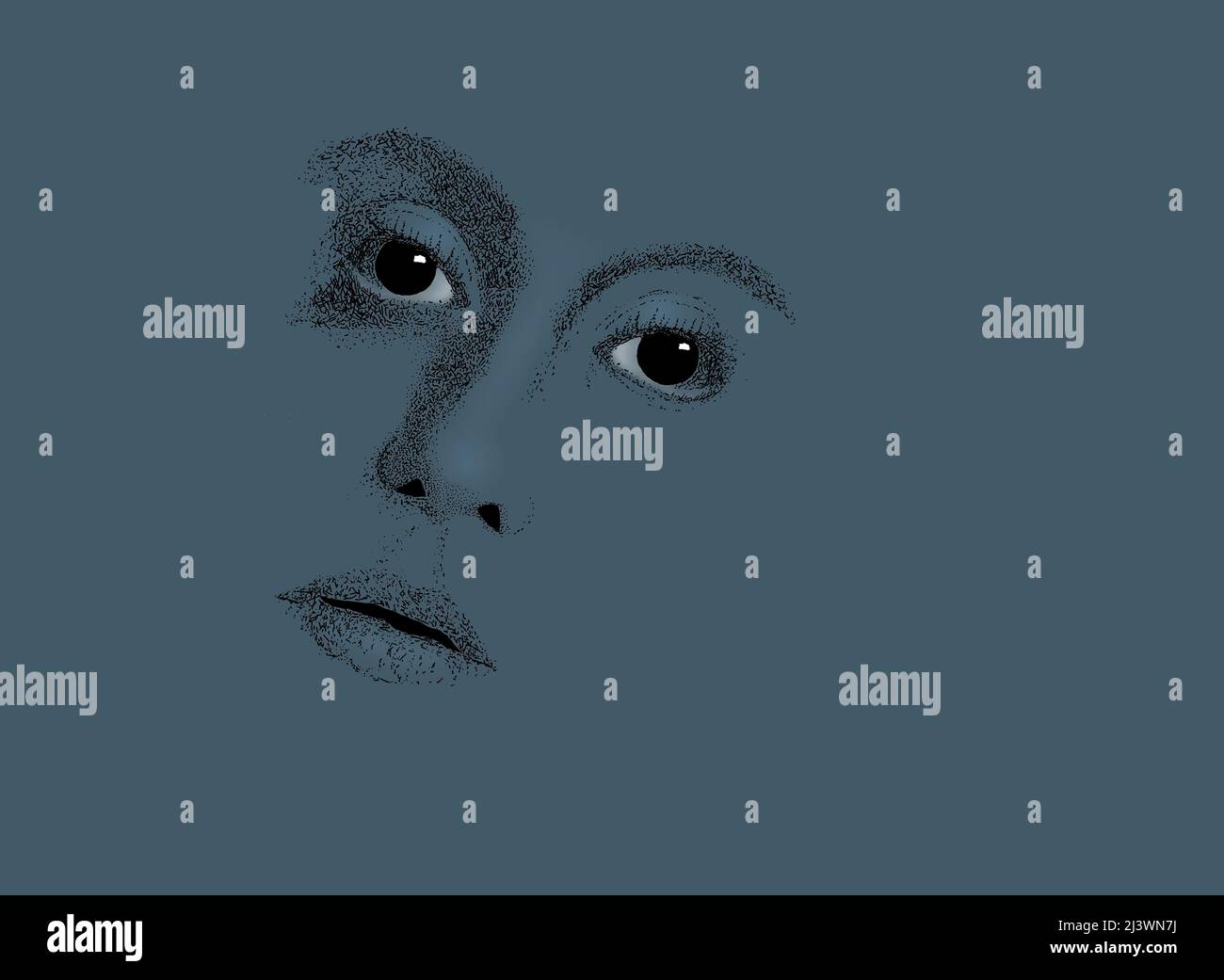 A drawing of a beautiful girl’s face is made with a technique that ...