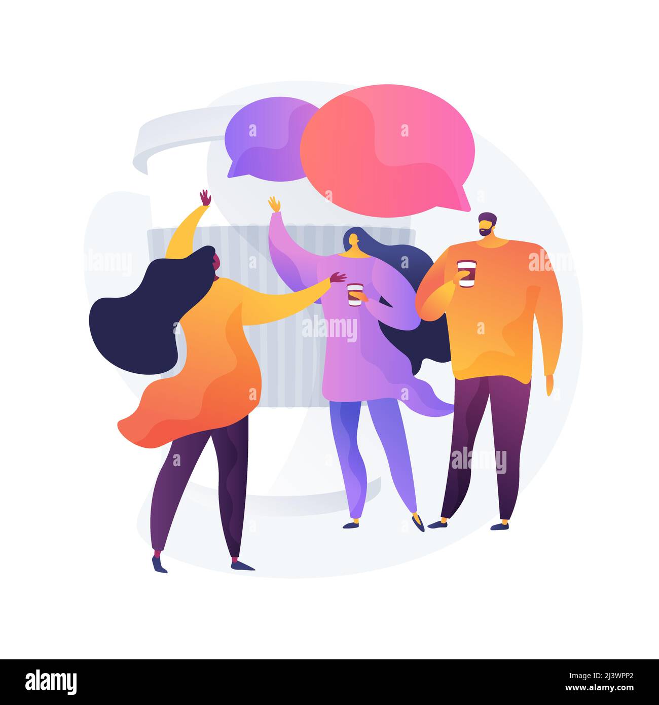 Young adults, colleagues on break from work. Friends meeting, coworkers ...