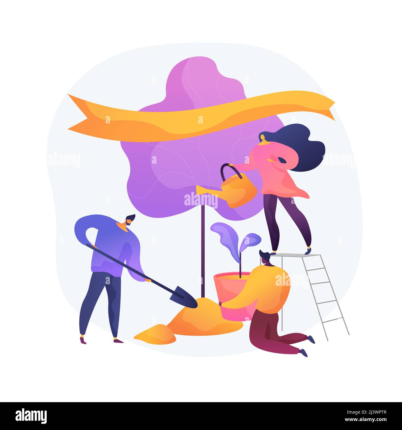 Tree Planting Green Activists Cartoon Characters Protecting Nature Landscaping Global