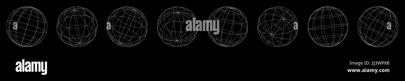 Wireframe, grid, mesh sphere, globe, ball vector illustration set ...