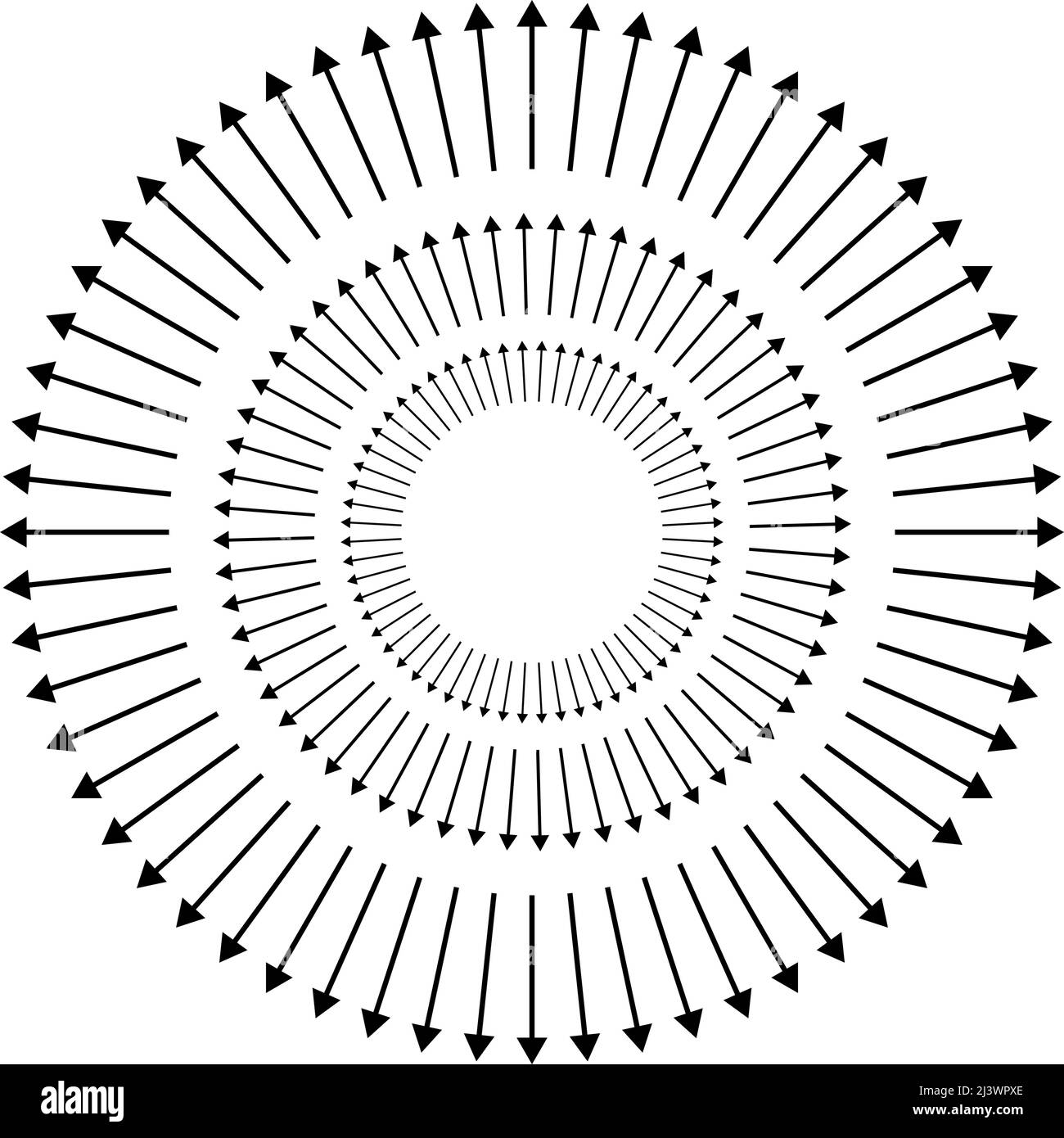 Outspreading, radial, radiating arrows. Diffusion, extension, spread ...
