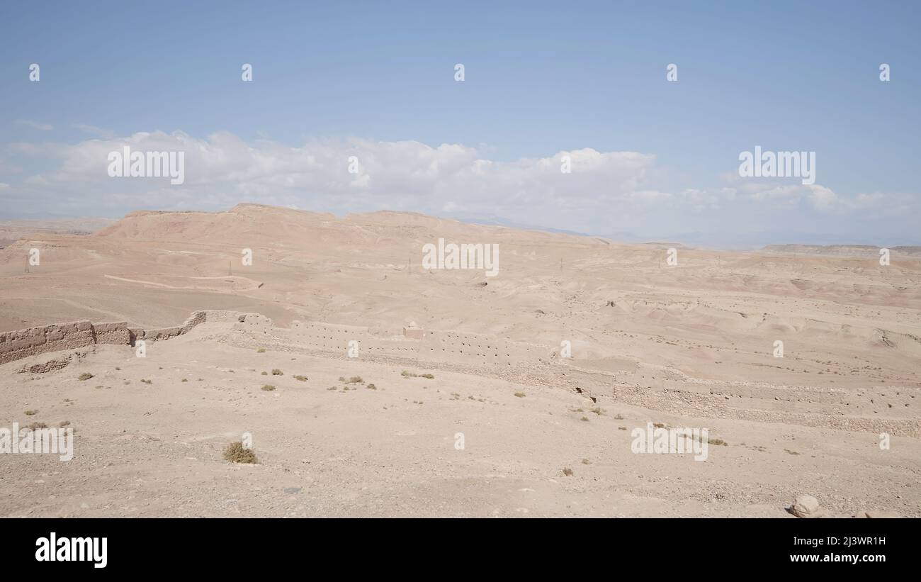 Sandy desert on blue cloudy background. Action. Natural landscape with ...