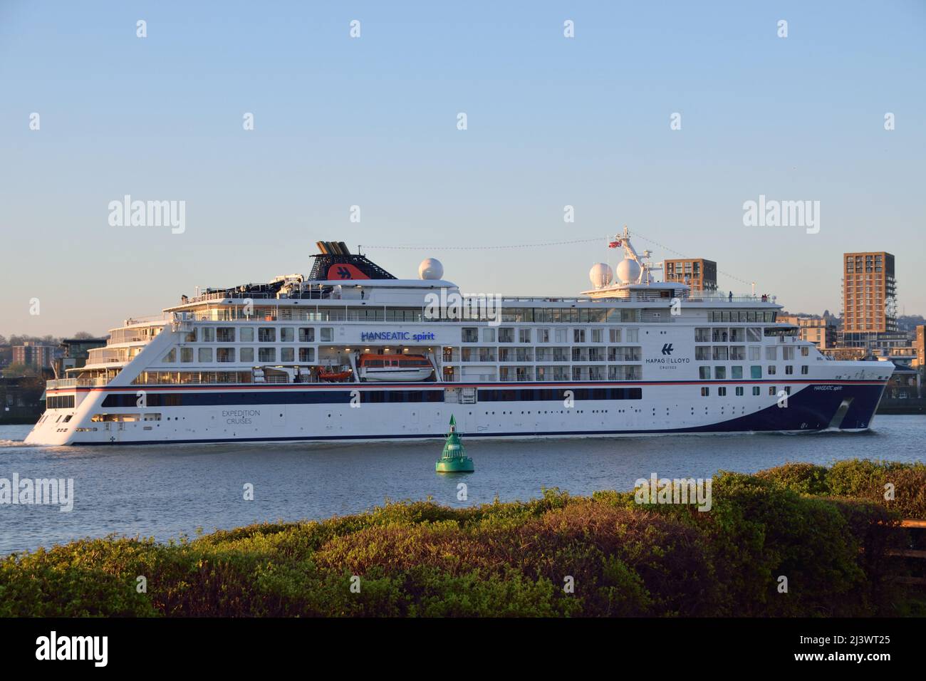 Cruise Ship HANSEATIC spirit heads up the River Thames to London in the ...
