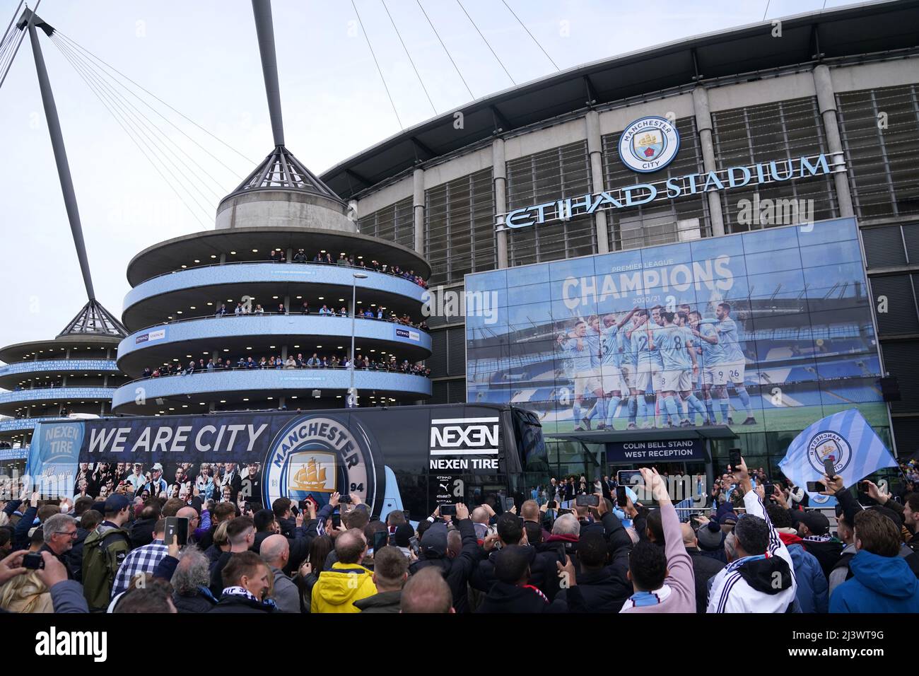The Manchester City team bus arrives prior to the Premier League match ...