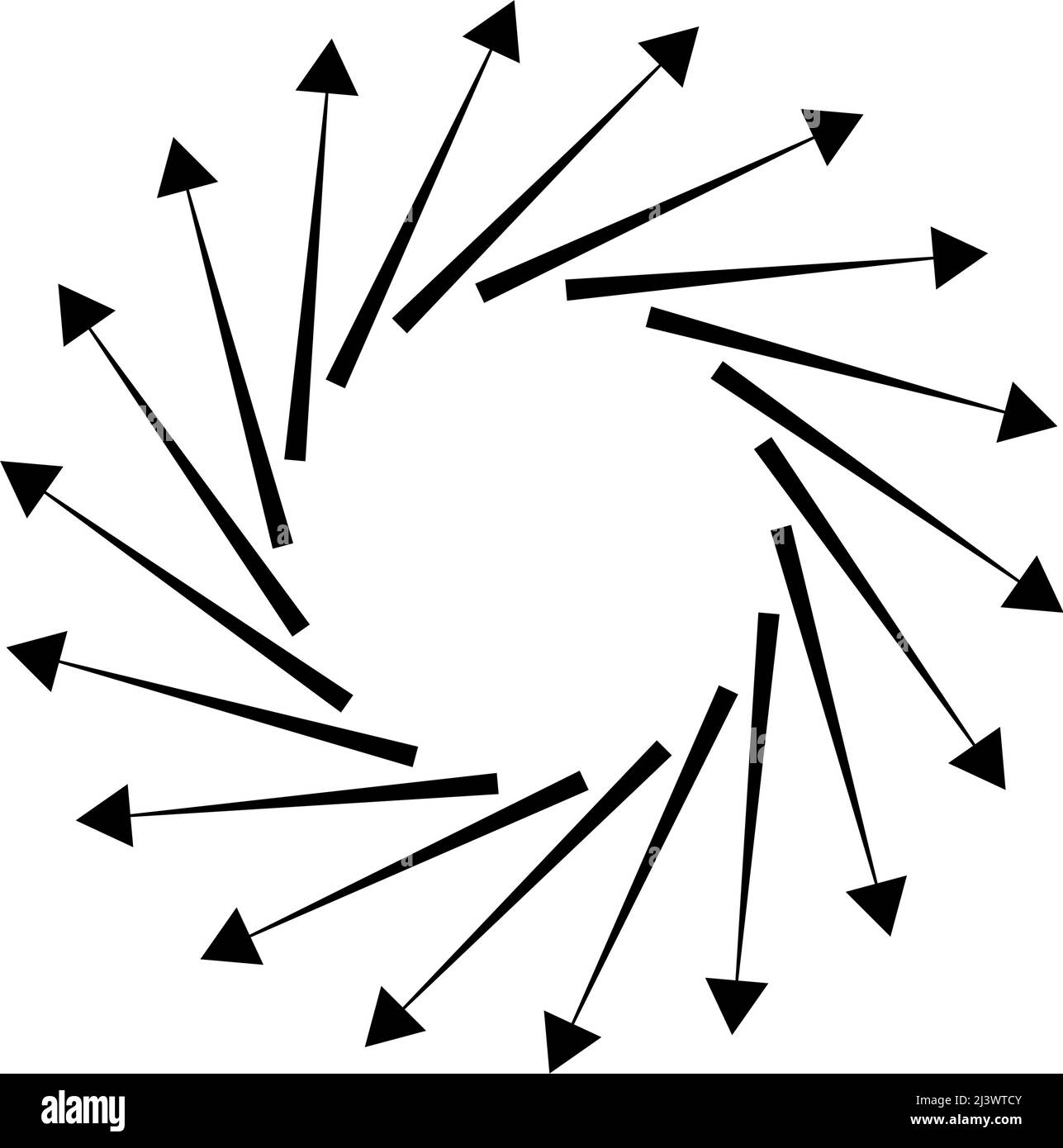 Outward spiral, swirl, twirl arrows, pointers. Rotation, cycle, recycle ...