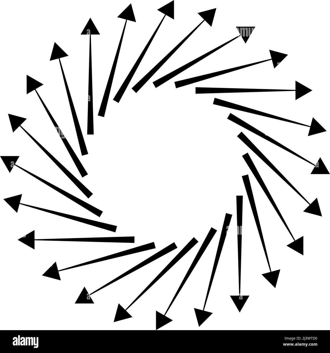 Outward spiral, swirl, twirl arrows, pointers. Rotation, cycle, recycle ...