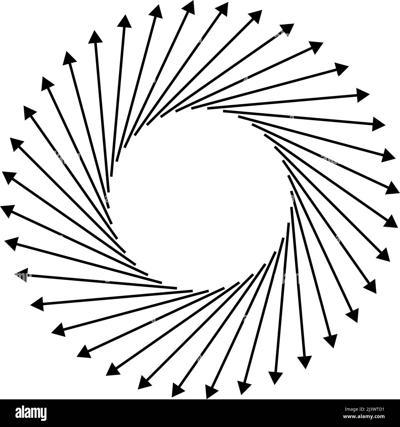 Outward spiral, swirl, twirl arrows, pointers. Rotation, cycle, recycle ...