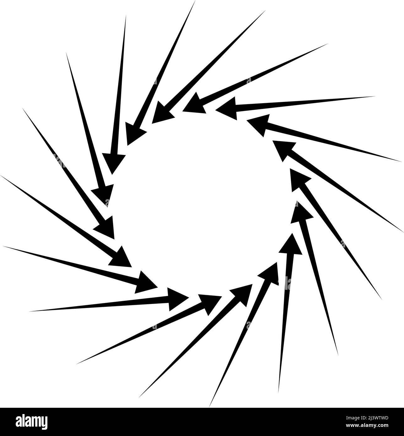 Inward spiral, swirl, twirl arrows, pointers. Rotation, cycle, recycle ...