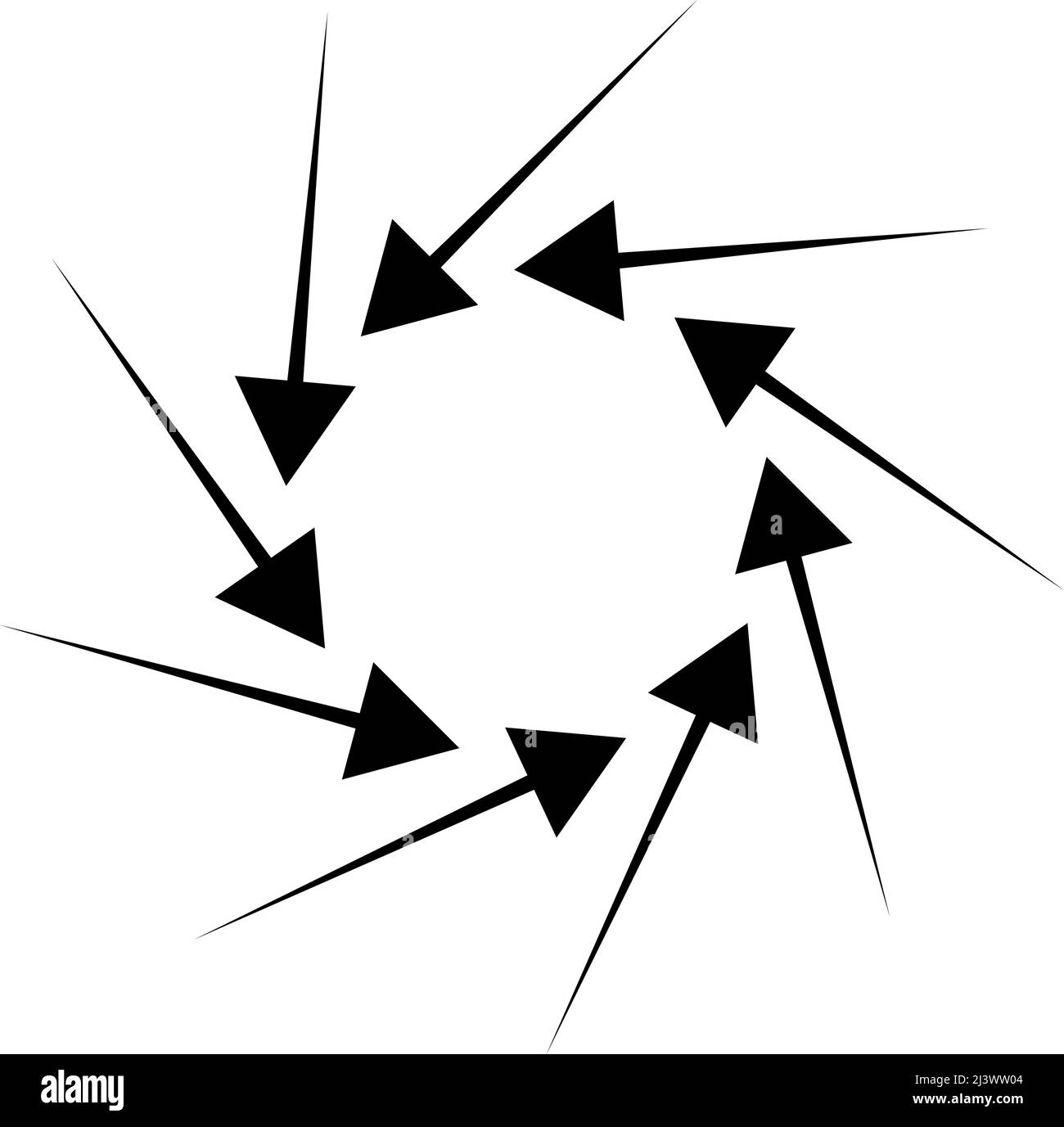Inward spiral, swirl, twirl arrows, pointers. Rotation, cycle, recycle ...
