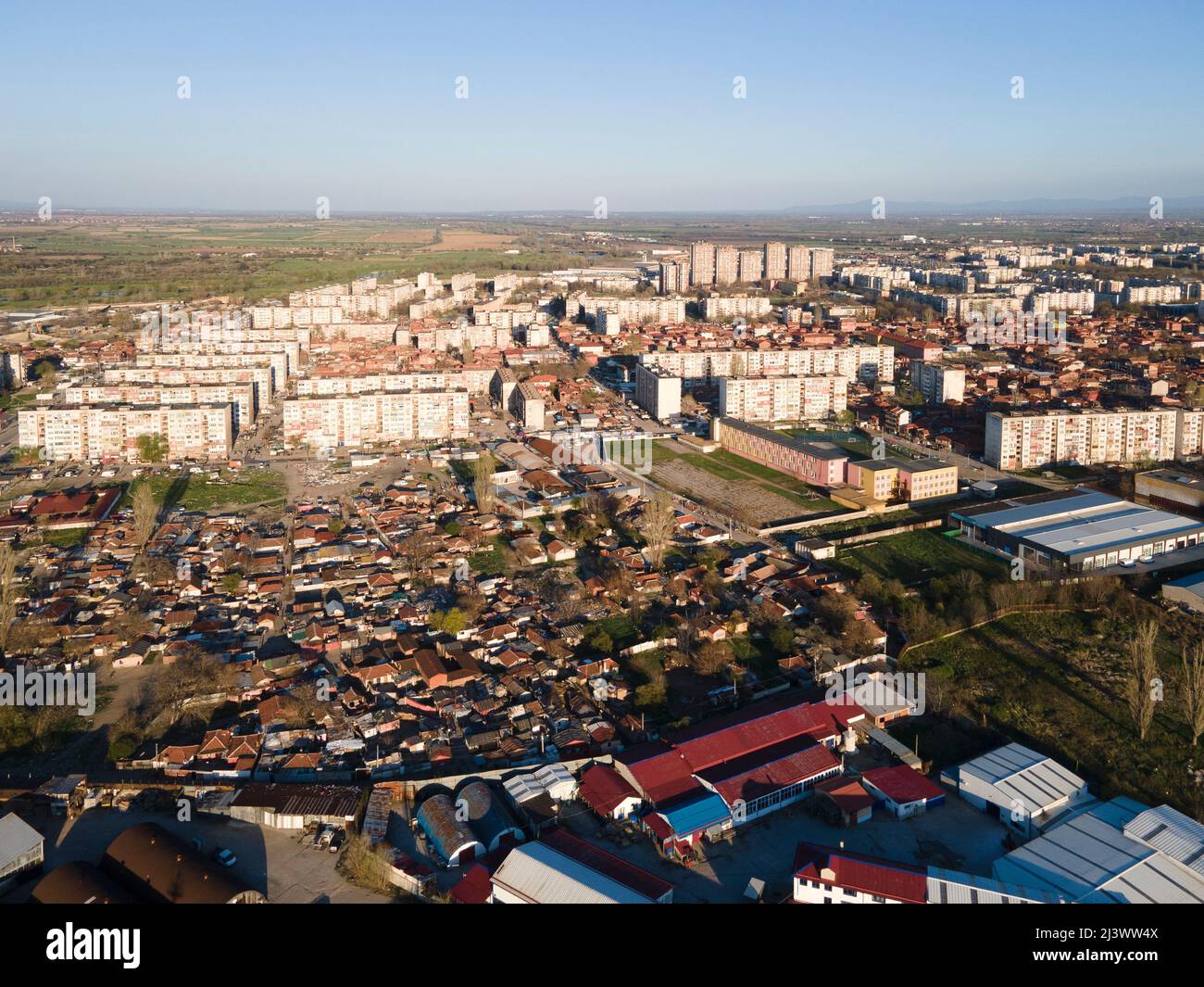Sunset Aerial view of Stolipinovo ghetto neighborhood in City of ...