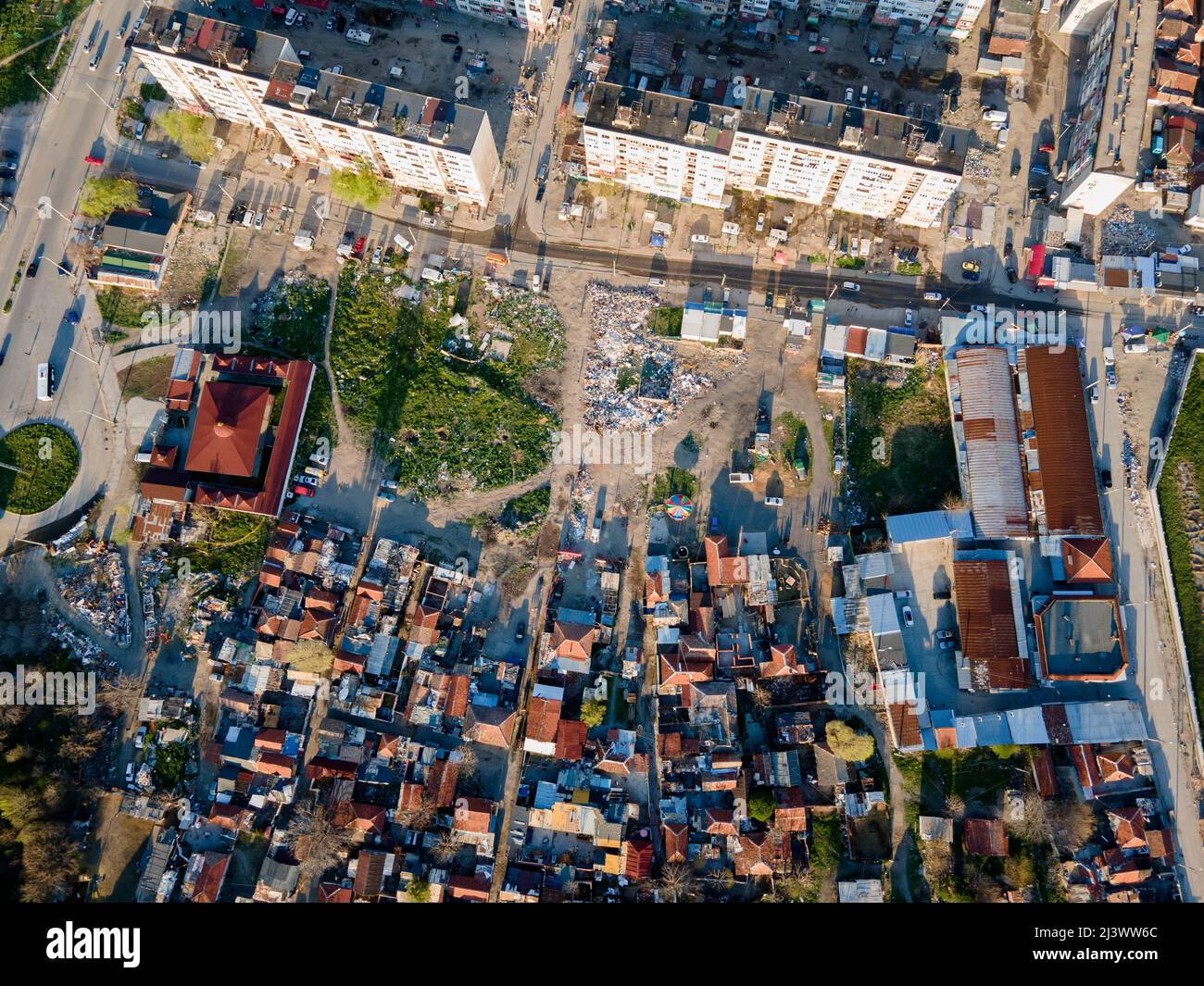 Sunset Aerial view of Stolipinovo ghetto neighborhood in City of ...