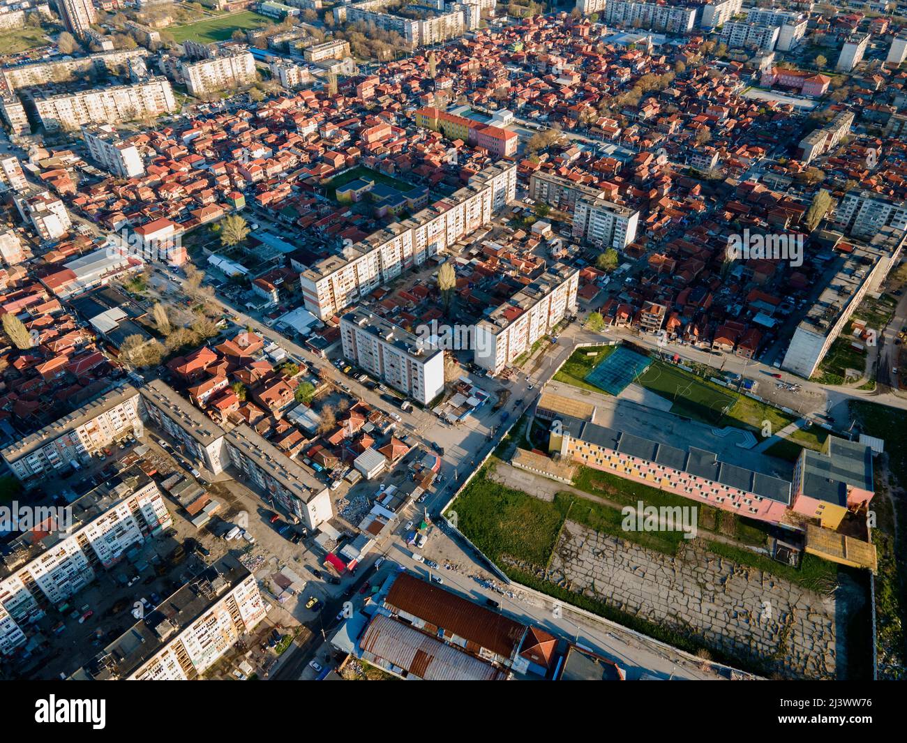 Sunset Aerial view of Stolipinovo ghetto neighborhood in City of ...