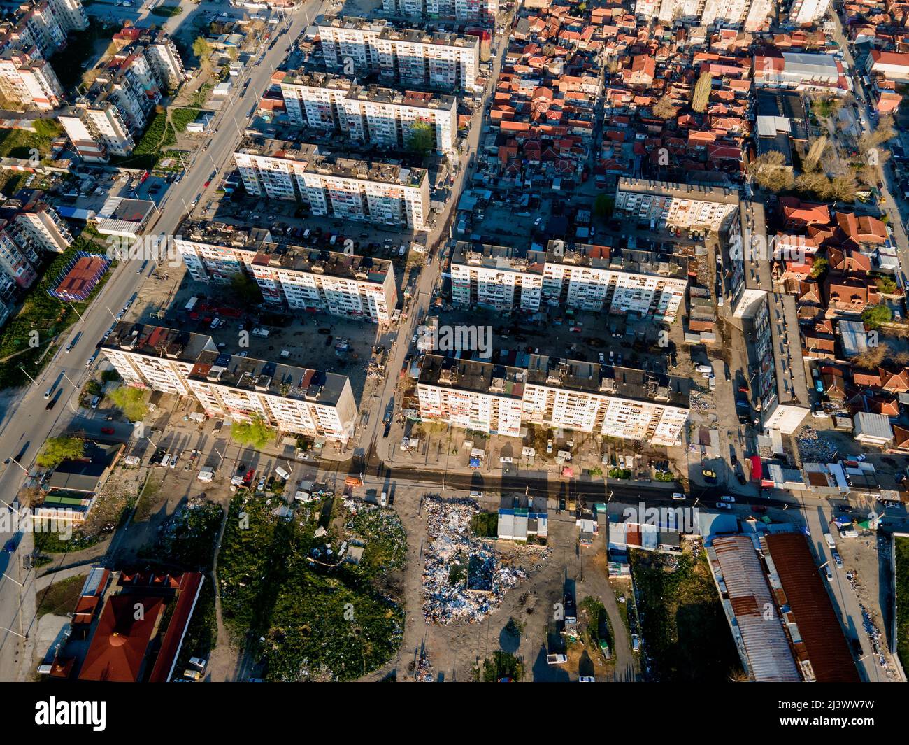 Sunset Aerial view of Stolipinovo ghetto neighborhood in City of ...