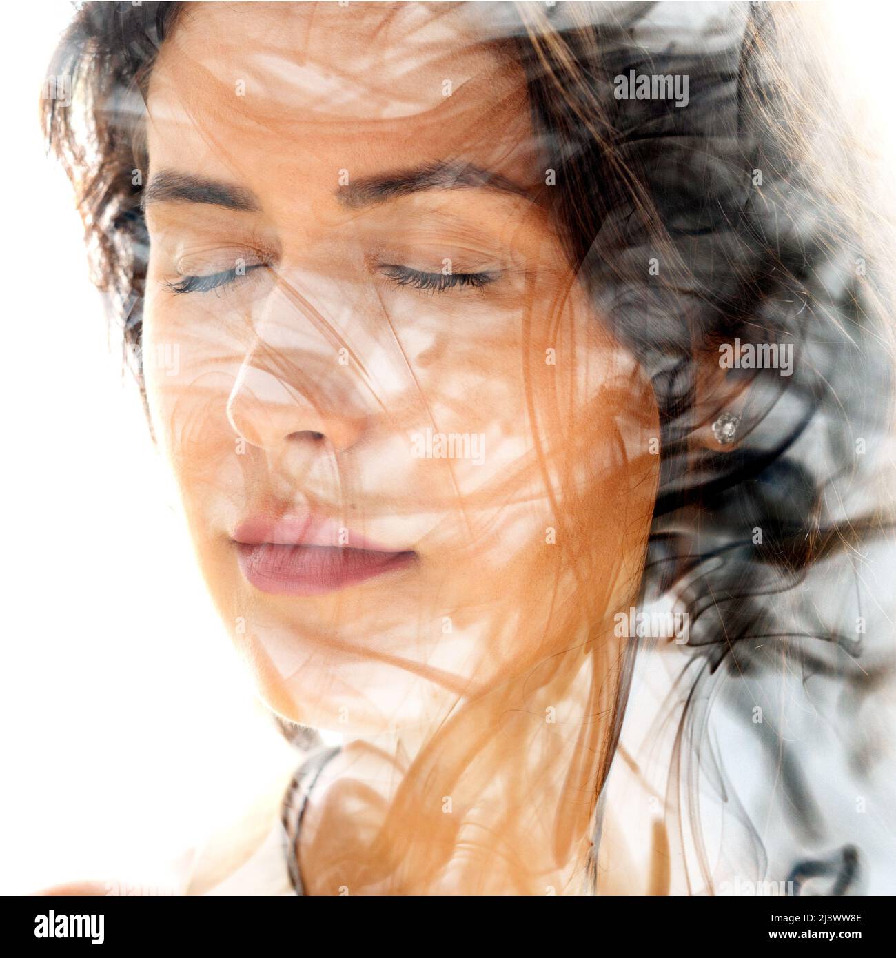 In the flow. Creative double exposure portrait Stock Photo - Alamy