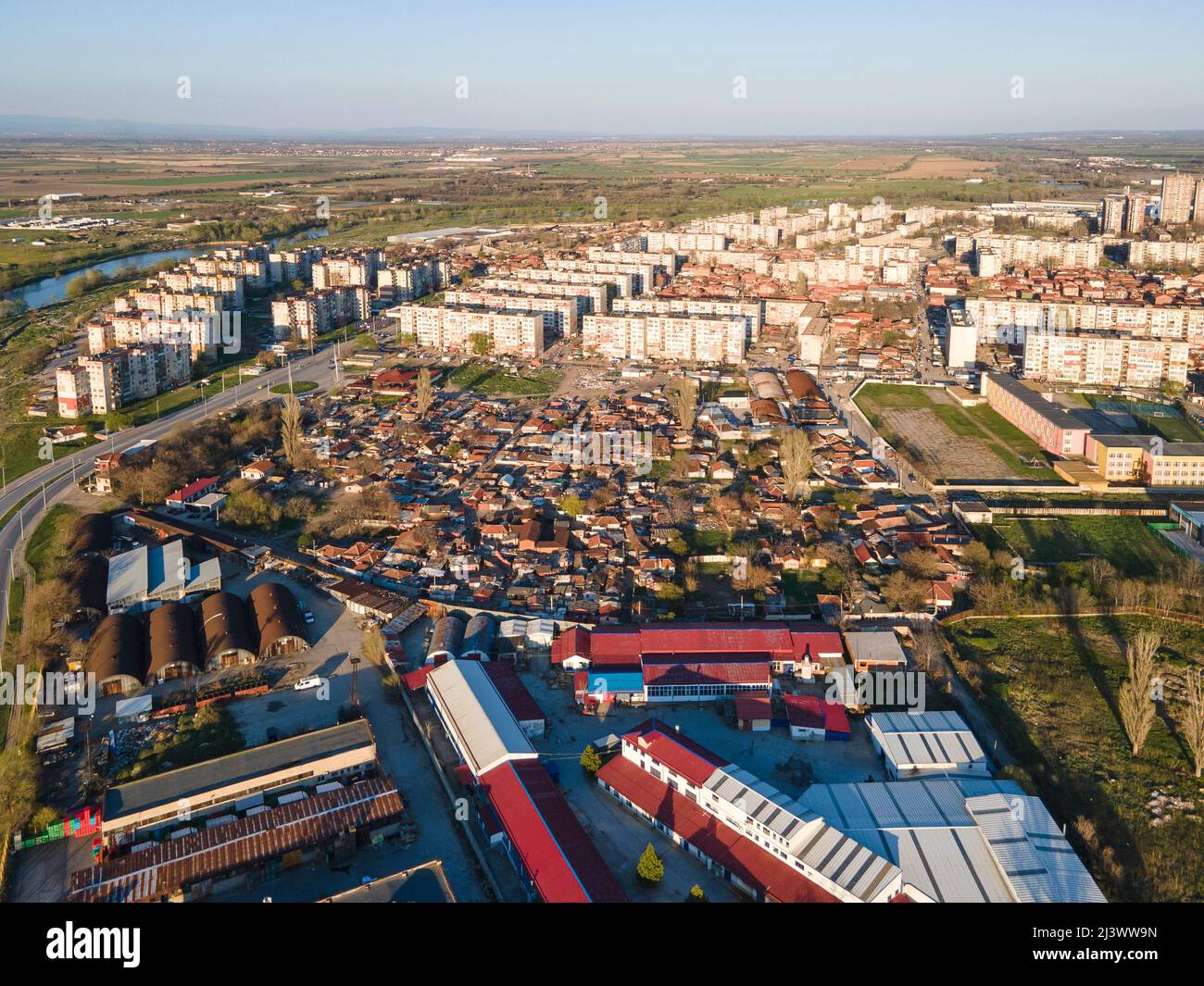 Sunset Aerial view of Stolipinovo ghetto neighborhood in City of ...