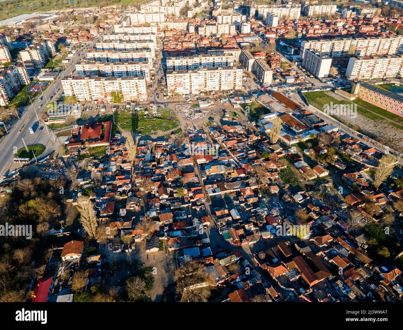 Sunset Aerial view of Stolipinovo ghetto neighborhood in City of ...