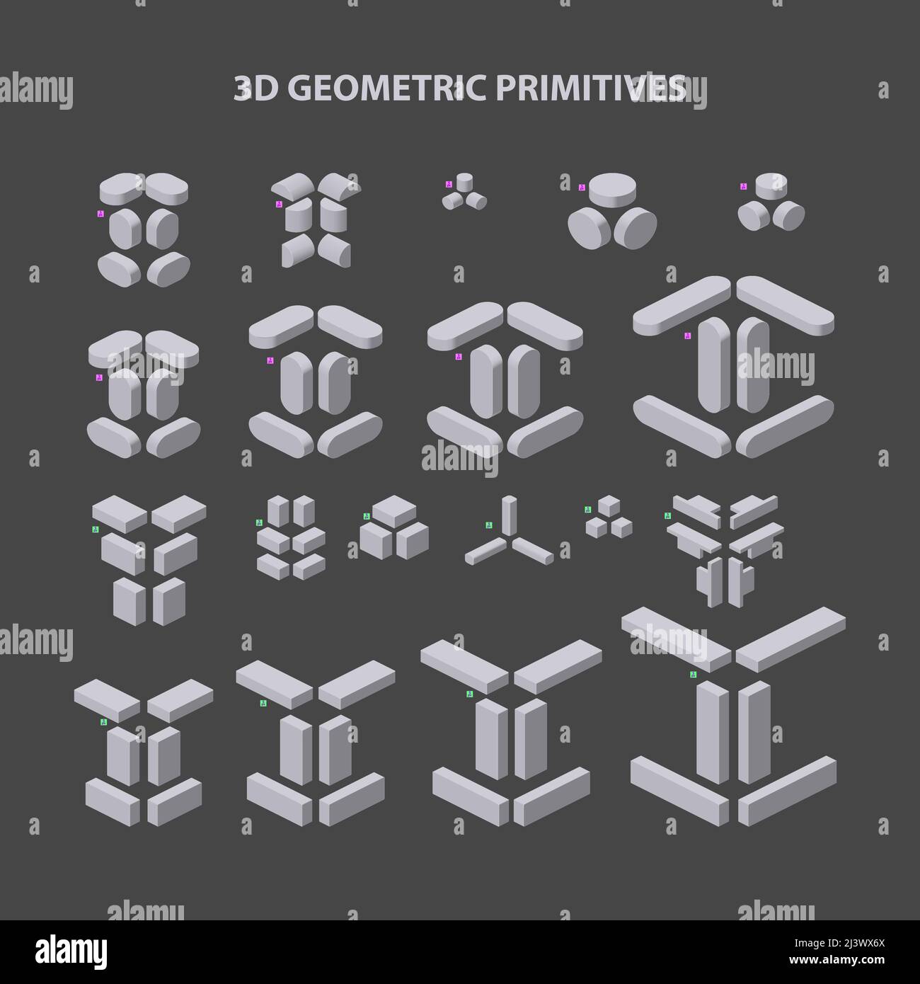 Set of 3d geometric primitive shapes for combination in construction ...