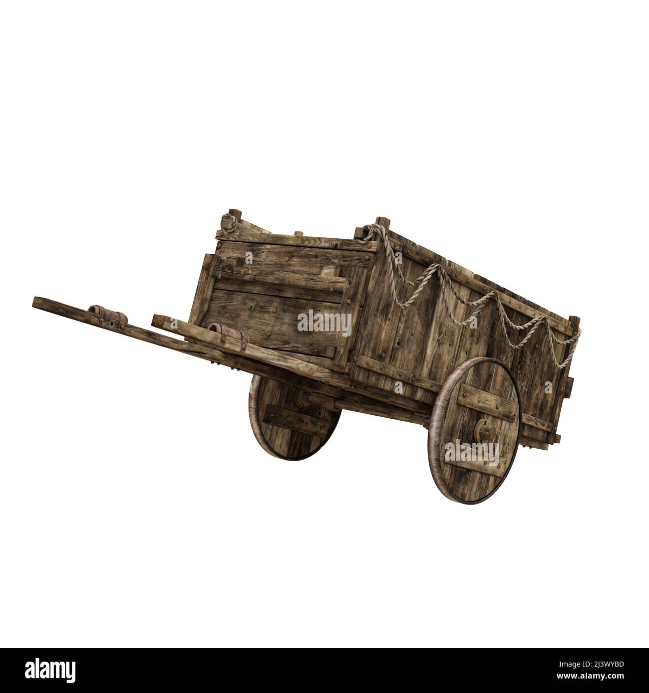 Medieval wooden cart from front perspective. 3D rendering isolated on ...