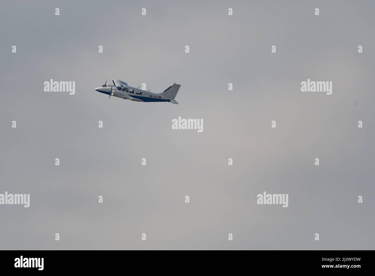 Zurich, Switzerland, March 2, 2022 Piper PA34-200 Seneca propeller ...