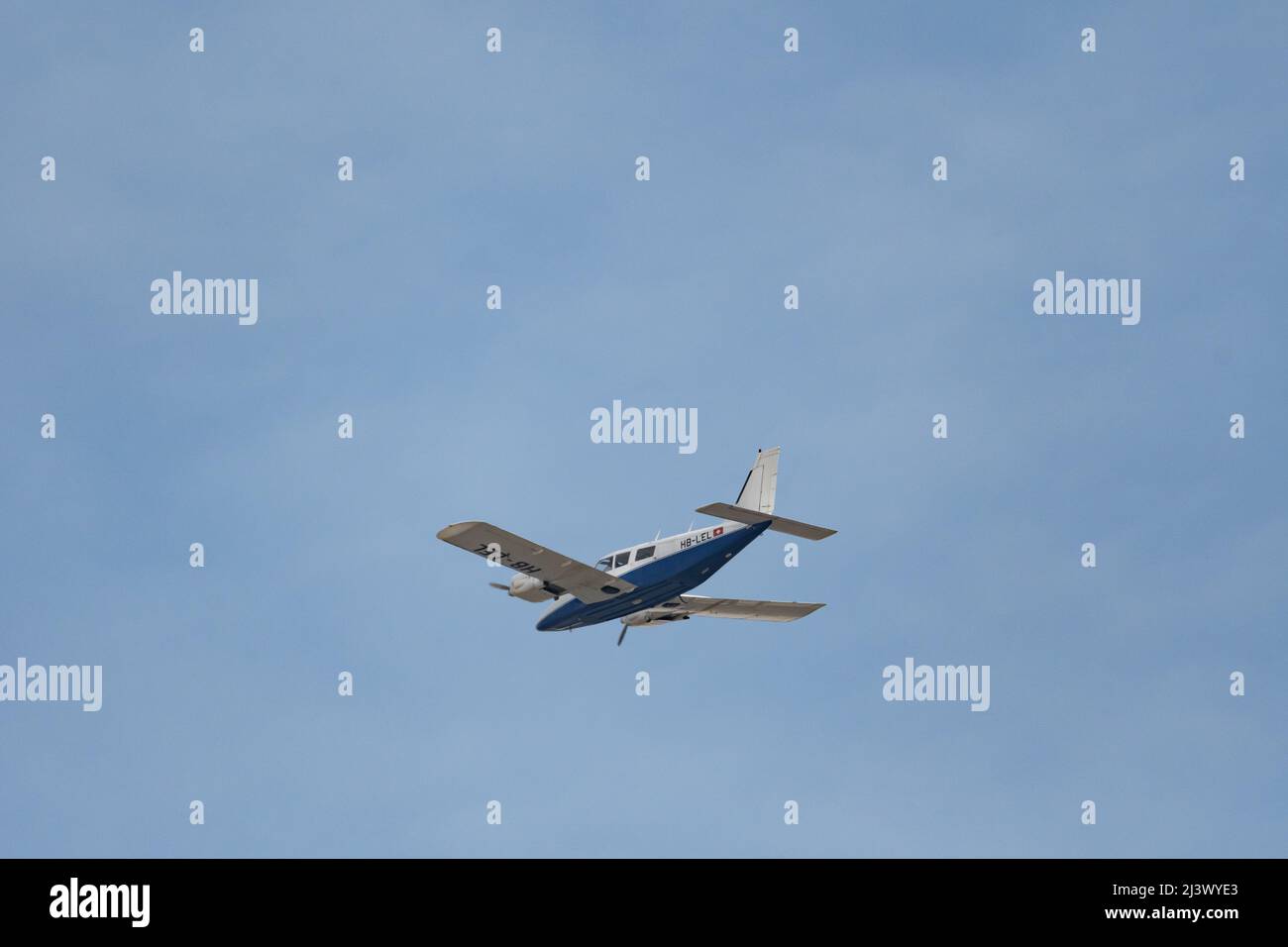 Zurich, Switzerland, March 2, 2022 Piper PA34-200 Seneca propeller ...