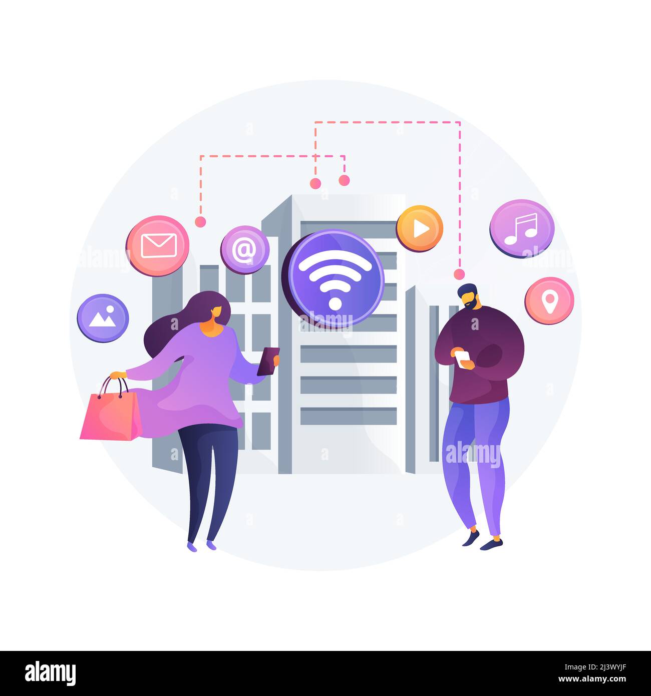 Connected living abstract concept vector illustration. Global online ...