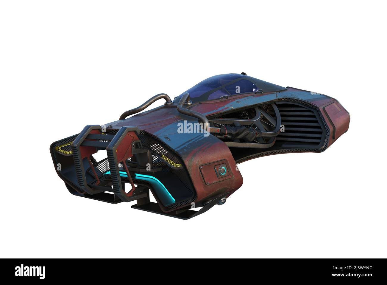 Futuristic science fiction flying car. Corner perspective view 3D ...