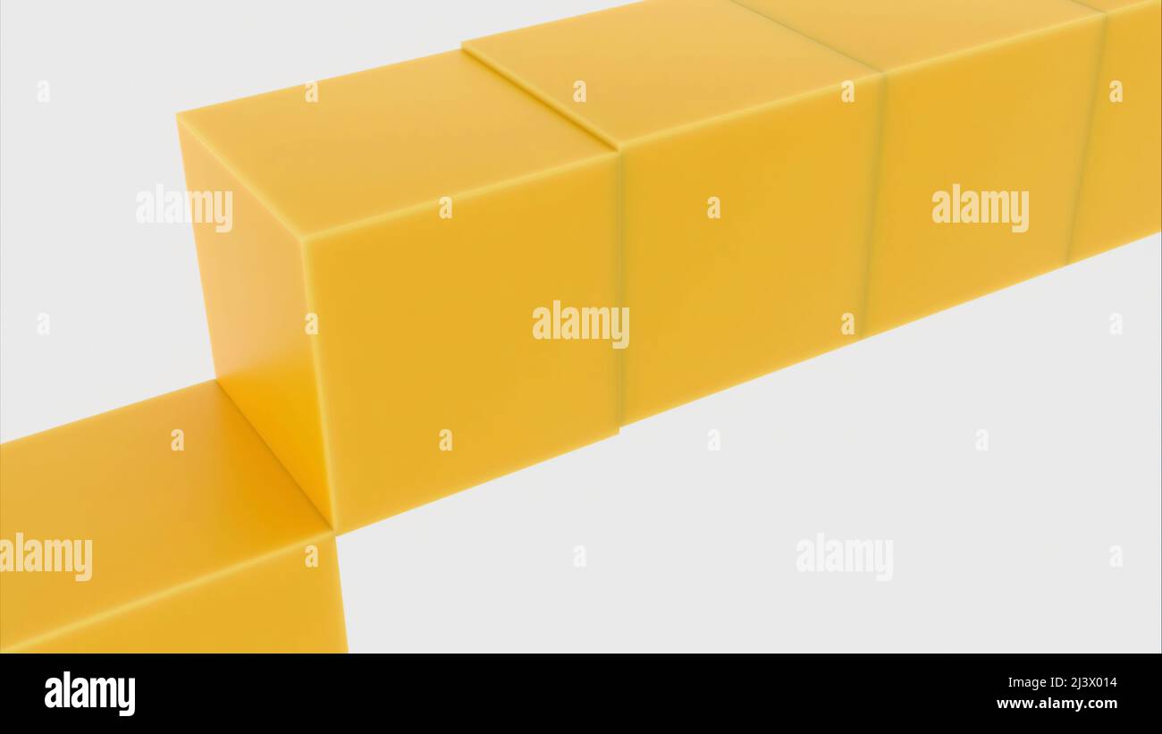 Cubes rising in row. Design. 3D squares rise alternately. Squares move ...