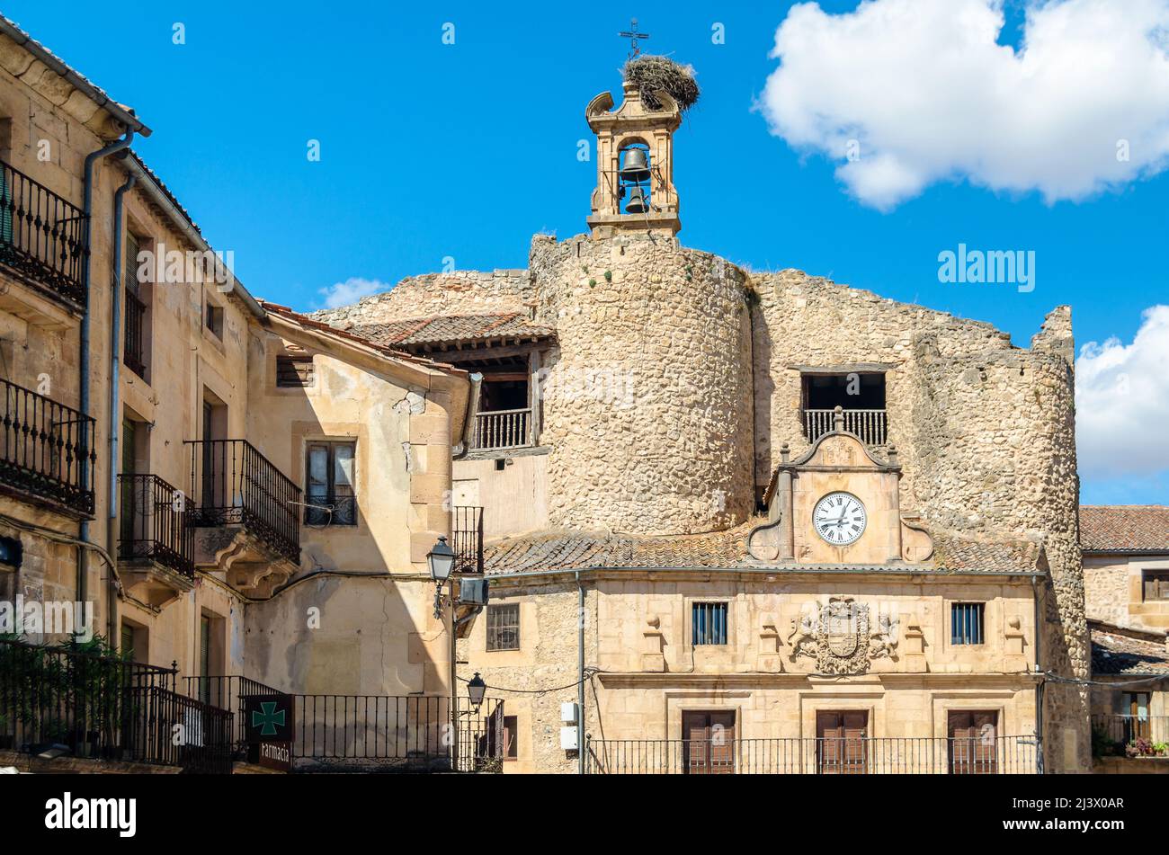 View of the main square of Sepulveda medieval town, one of the most ...