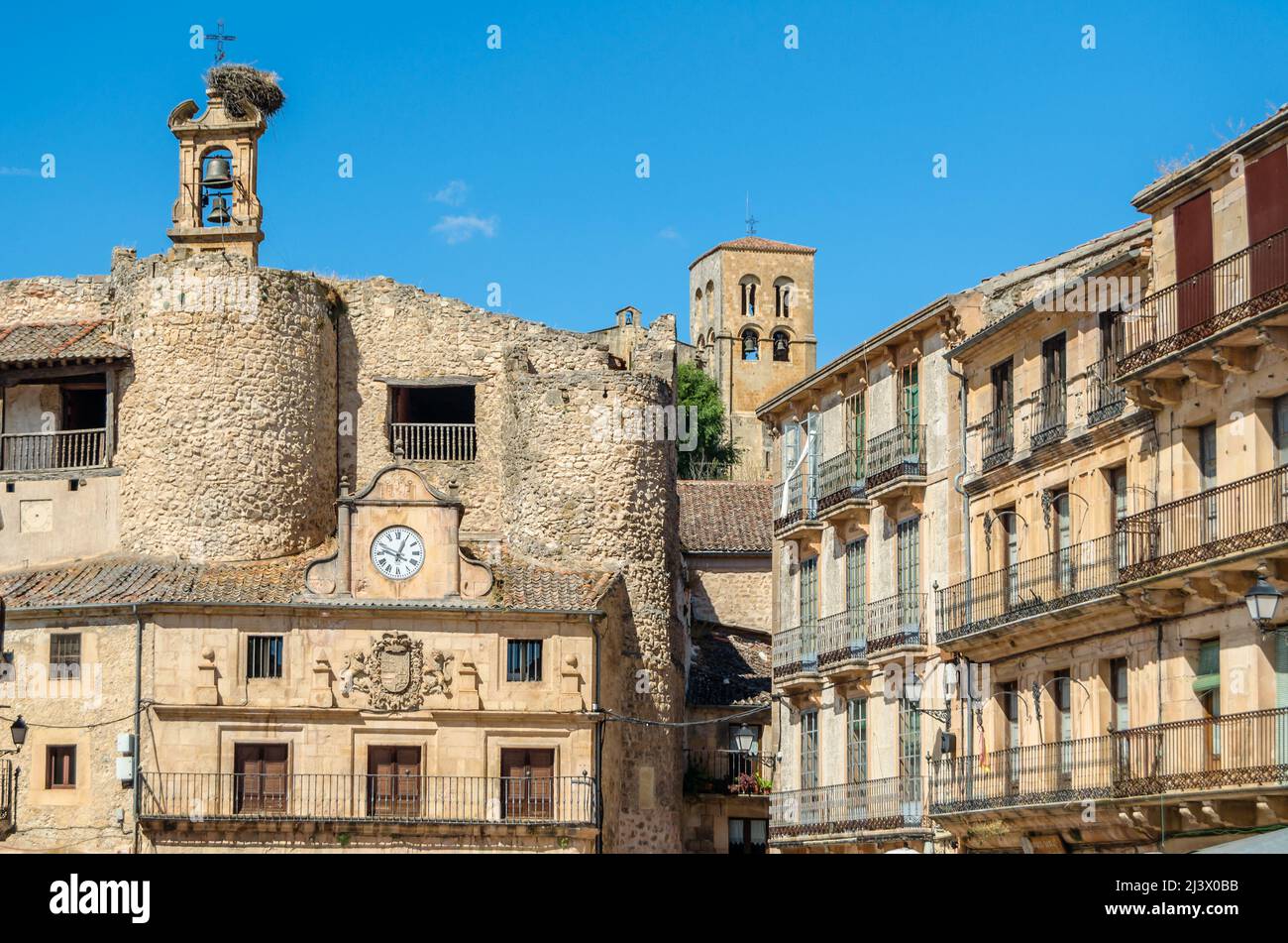 View of the main square of Sepulveda medieval town, one of the most ...