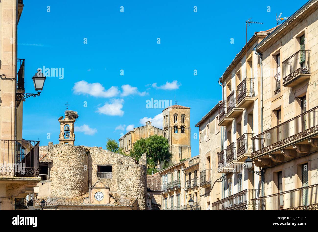 View of the main square of Sepulveda medieval town, one of the most ...