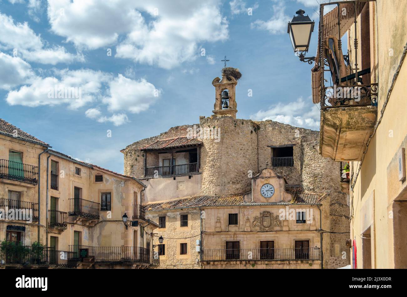 View of the main square of Sepulveda medieval town, one of the most ...