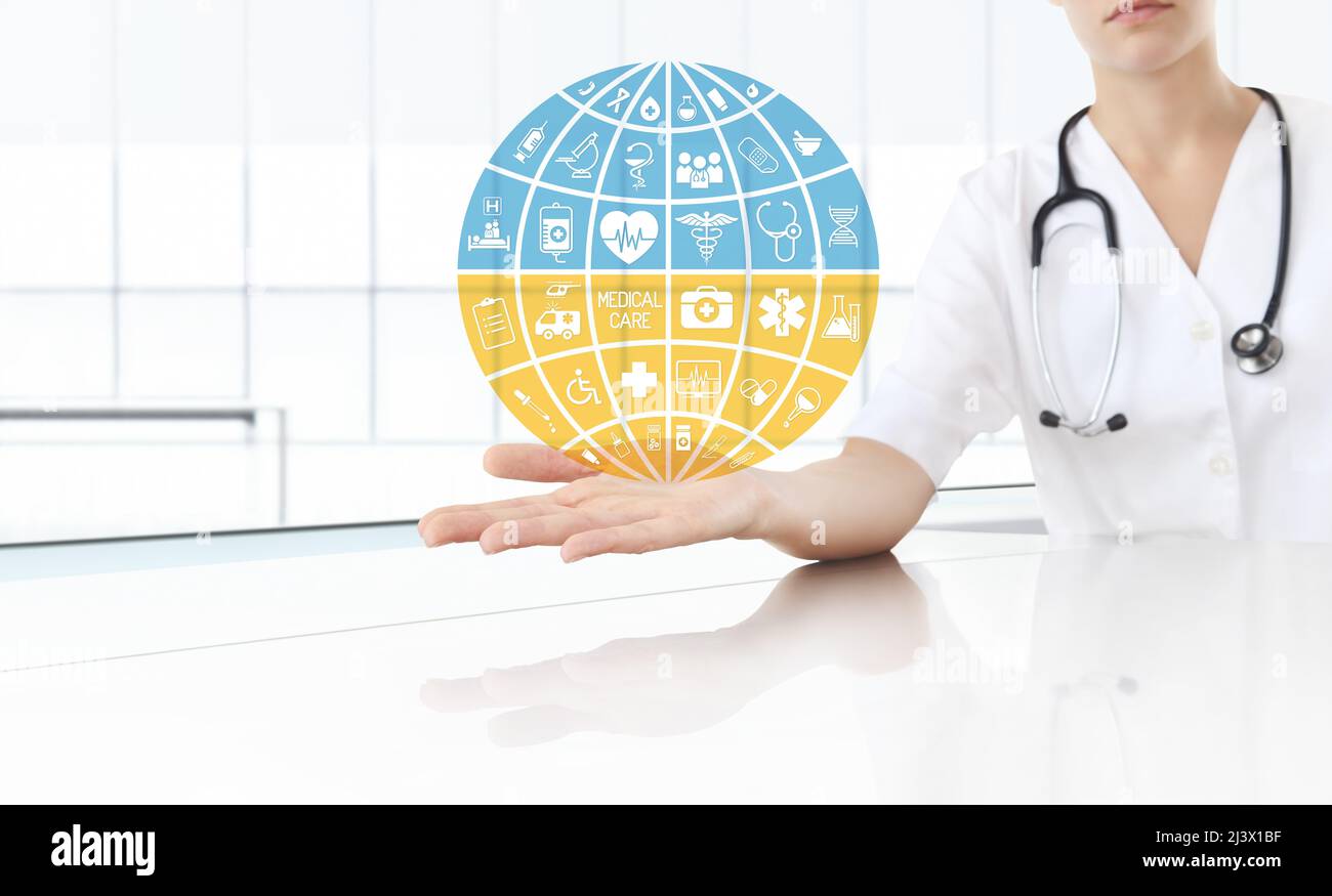 Ukraine medical protection aid concept, close-up of doctor hands ...