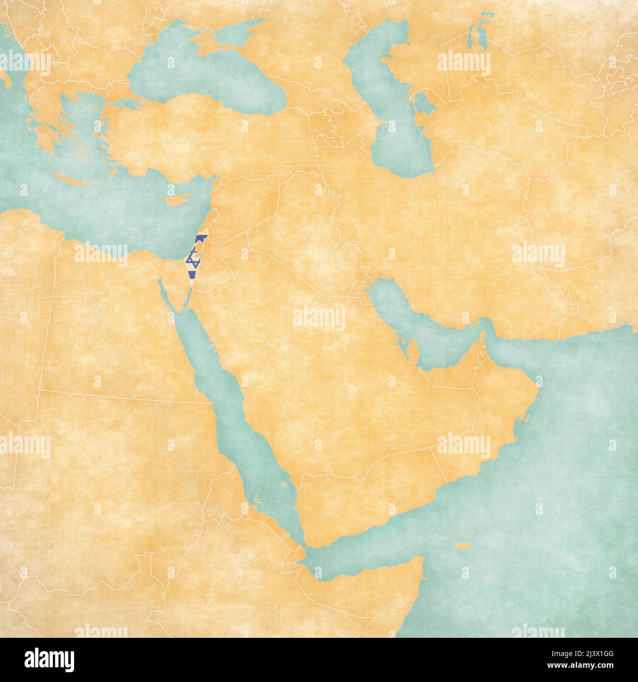 Israel (Israeli flag) on the map of Middle East (Western Asia) in soft ...